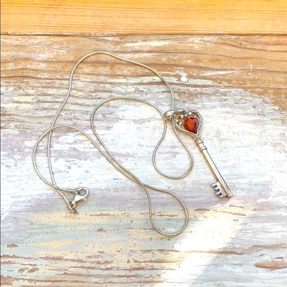 Handmade | Jewelry | 925 Silver Key Necklace With Stone | Poshmark